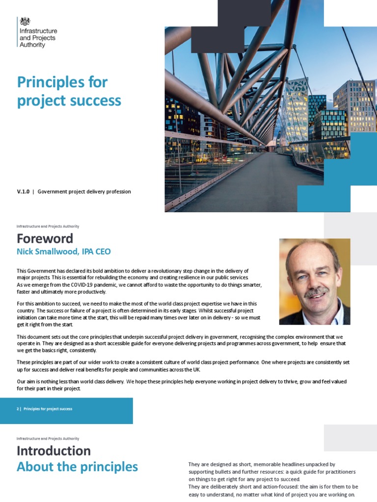 Principles For Project Success: V.1.0 - Government Project Delivery ...