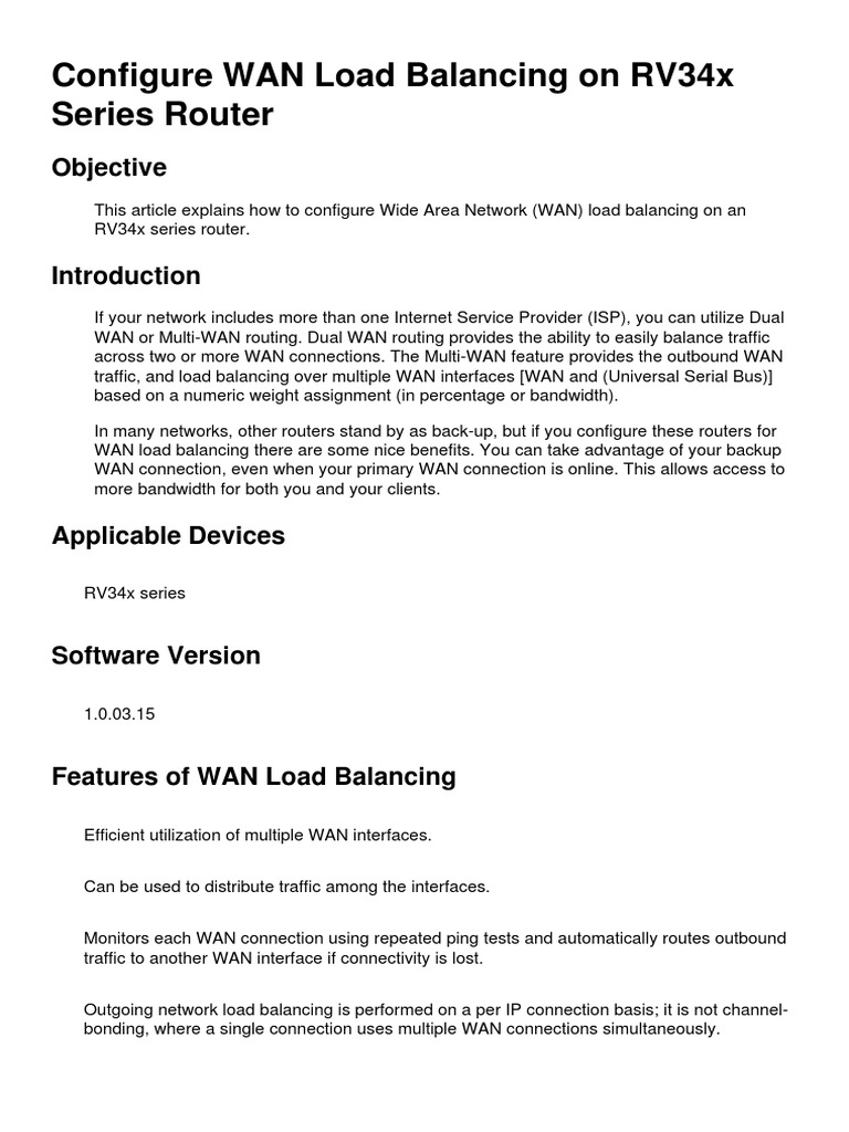 Configure WAN Load Balancing On RV34x Series Router: Objective | PDF | Router (Computing ...
