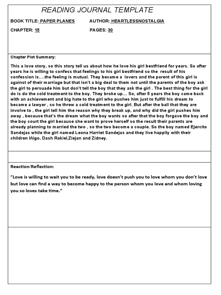 Reading Journal Template: Chapter Plot Summary | PDF