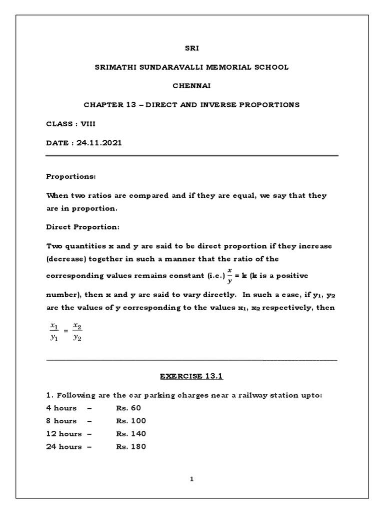 C W - 4 - Class 8 - Maths - CH - 13 - DIRECT AND INVERSE PROPORTIONS ...