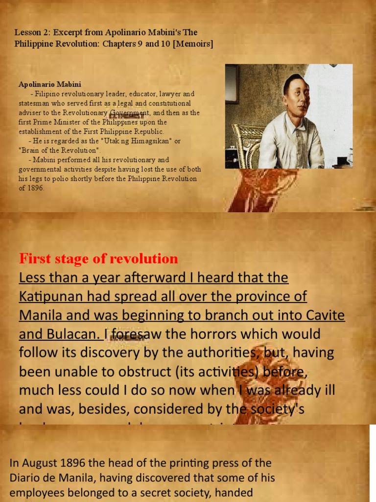 Lesson 2: Excerpt From Apolinario Mabini's The Philippine Revolution ...