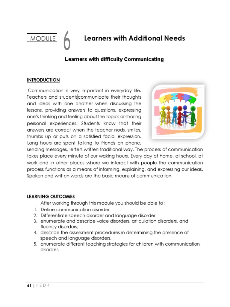 Learners With Additional Needs: Module | PDF | Communication | Speech
