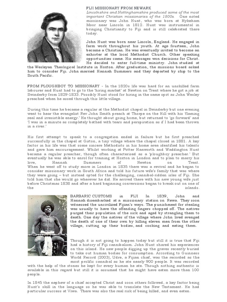John Hunt - Missionary To Fiji | PDF | Methodism | Fiji