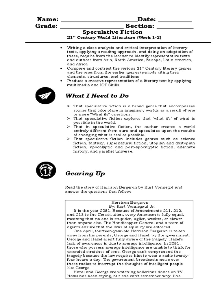 Speculative Fiction Study Guide | PDF | Divergent (Novel)