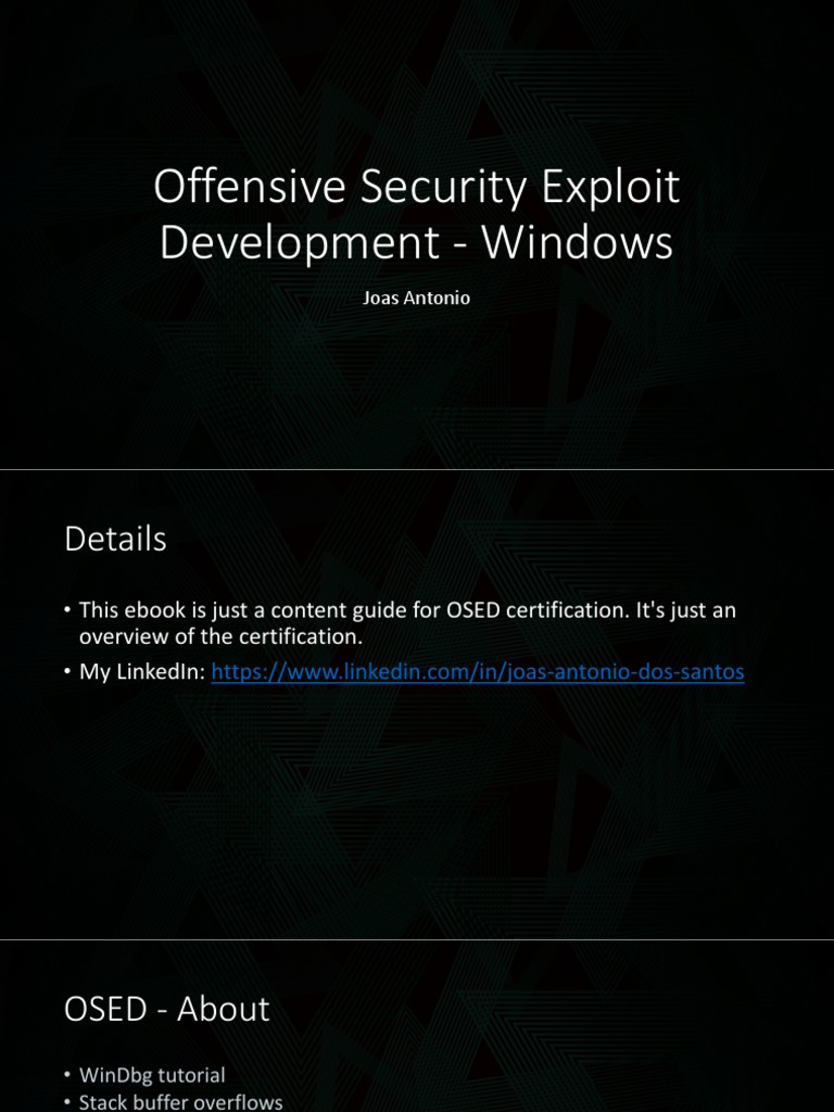 Offensive Security Exploit Development Windows - Overview | PDF | Software | Computing