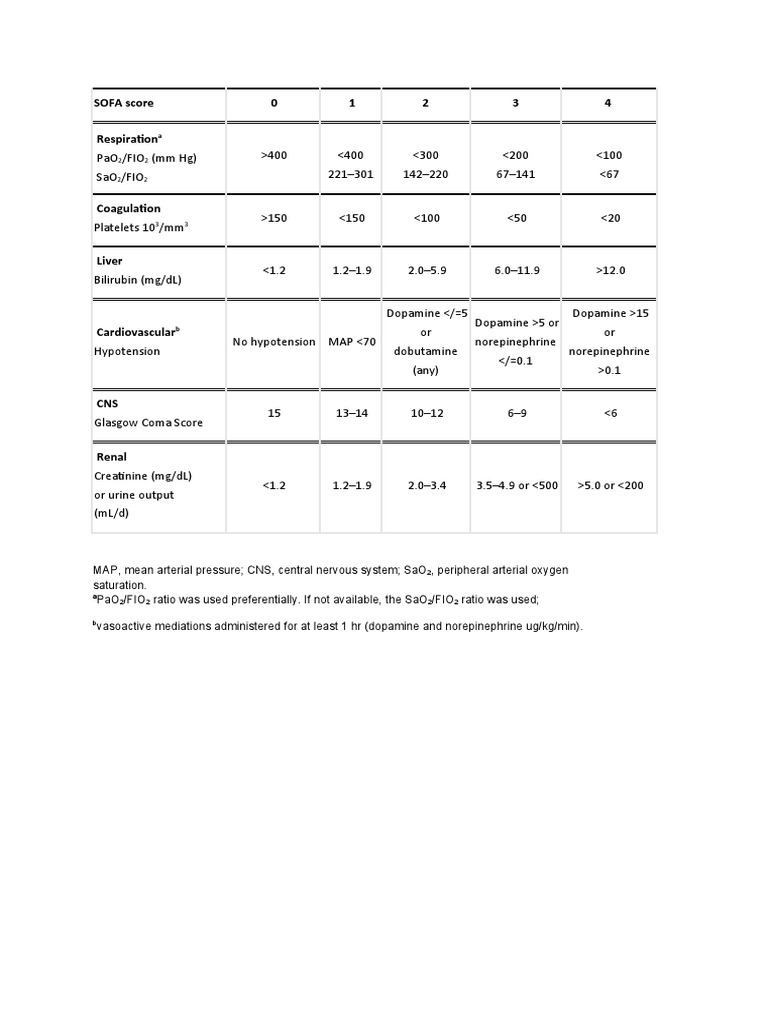 SOFA Score Reference Guide | PDF