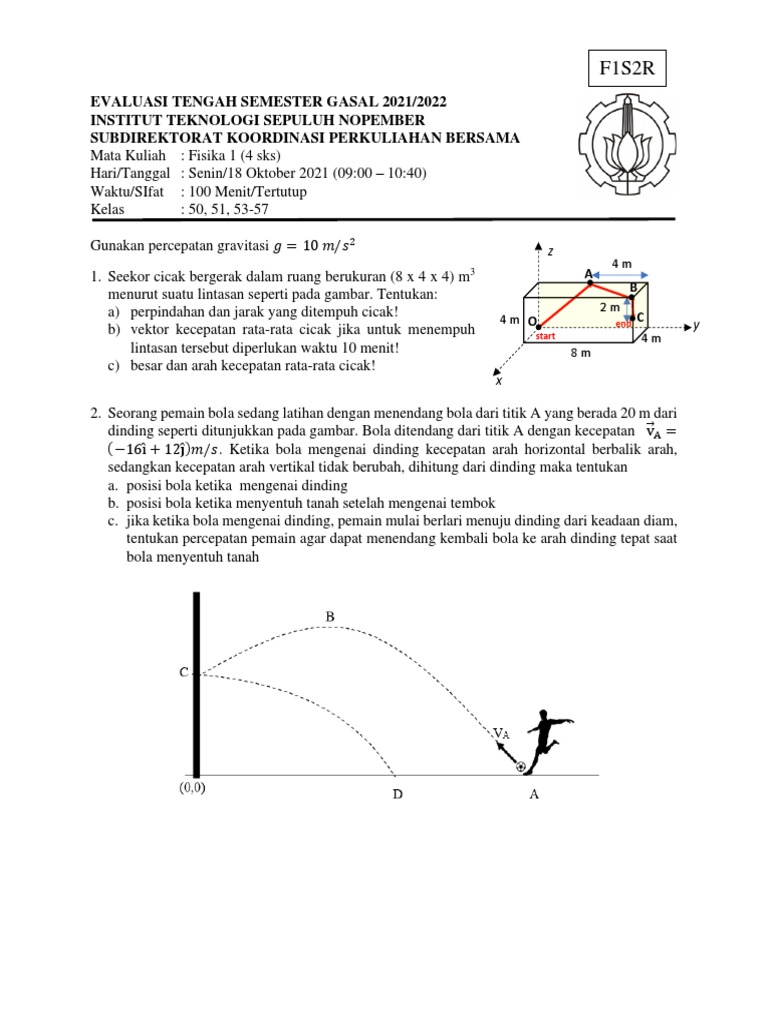 Senin Sesi 2 - ETS Fisika 1 Gasal 2021 Ok | PDF | Sains & Matematika
