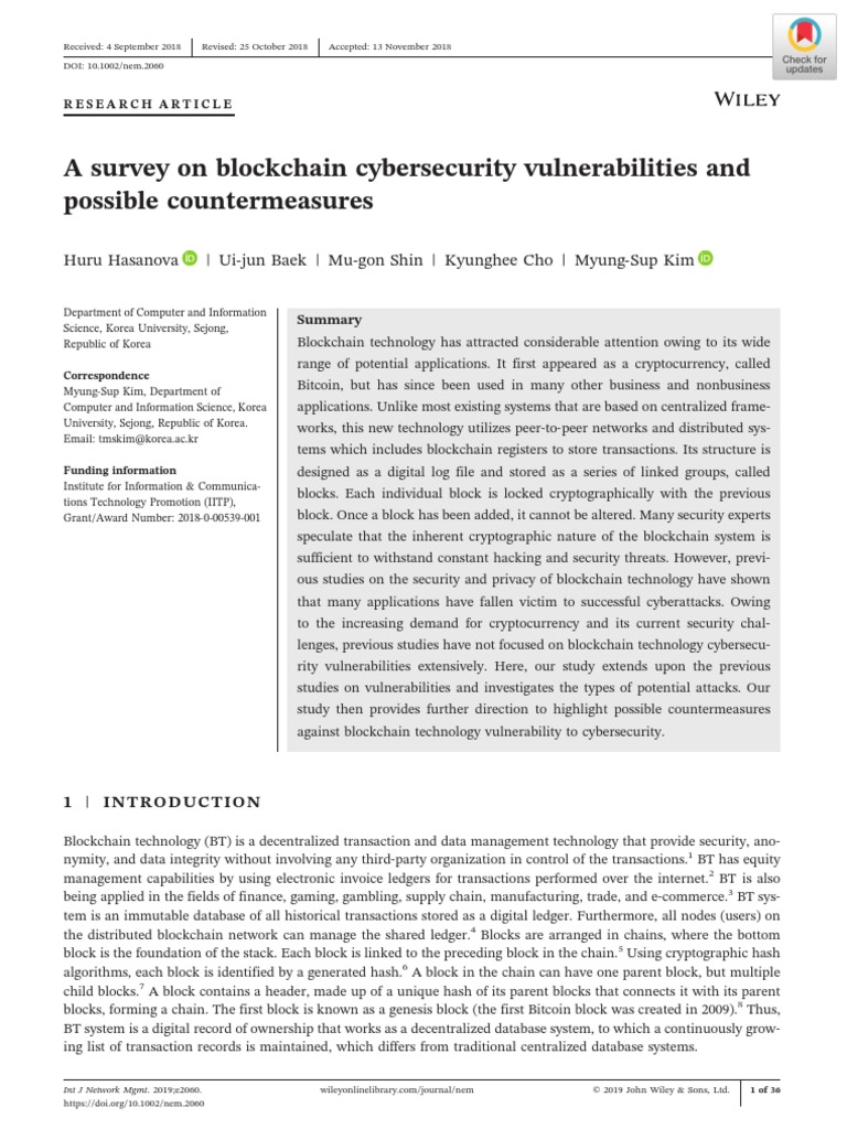 A Survey On Blockchain Cybersecurity Vulnerabilities and Possible Countermeasures | PDF ...
