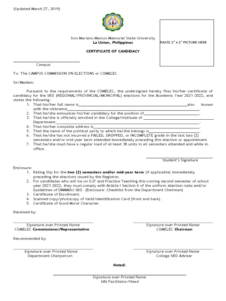 Coc Form | PDF