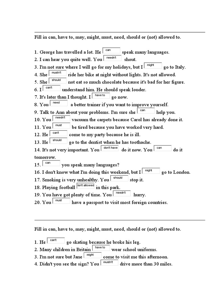 Can Needn't Might Mustn't Should Can't Have To Need Can Needn't Must ...