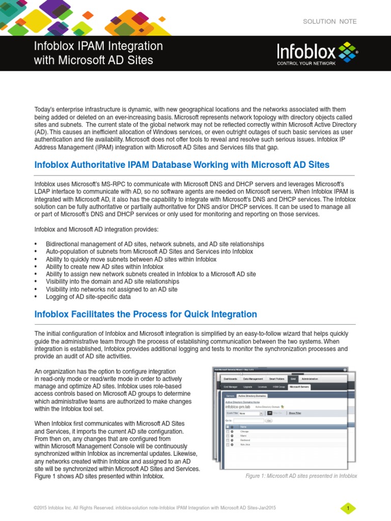 Infoblox Note Infoblox Ipam Integration With Microsoft Ad Sites | PDF ...