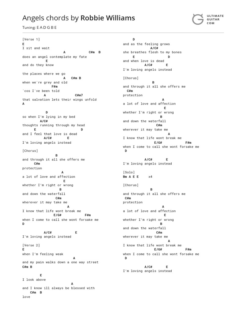 Angels Chords by Robbie Williams | PDF | Song Structure | Songs