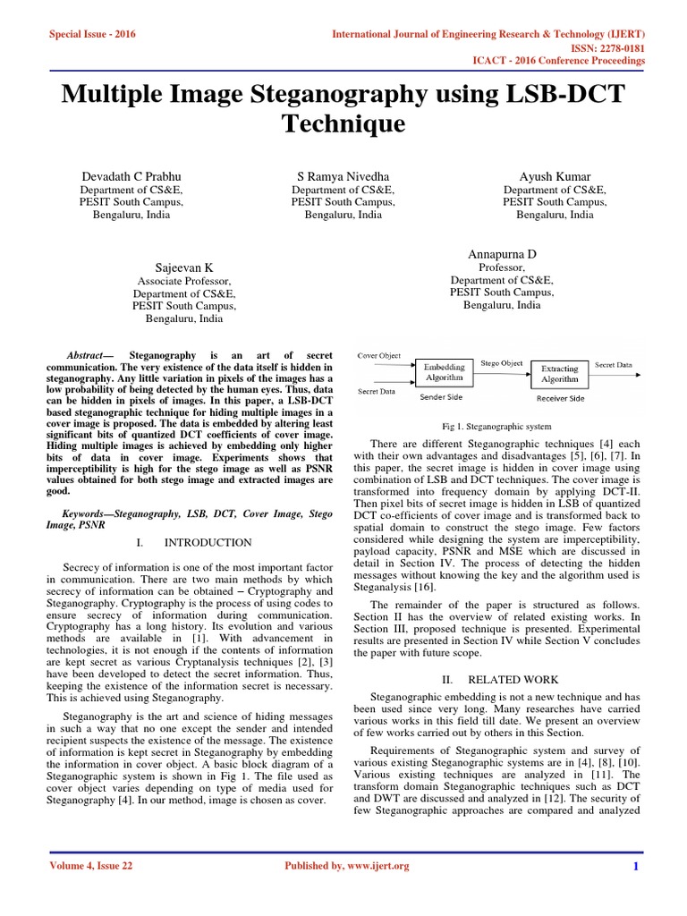 Multiple Image Steganography Using LSB DCT Technique | Download Free PDF | Telecommunications ...