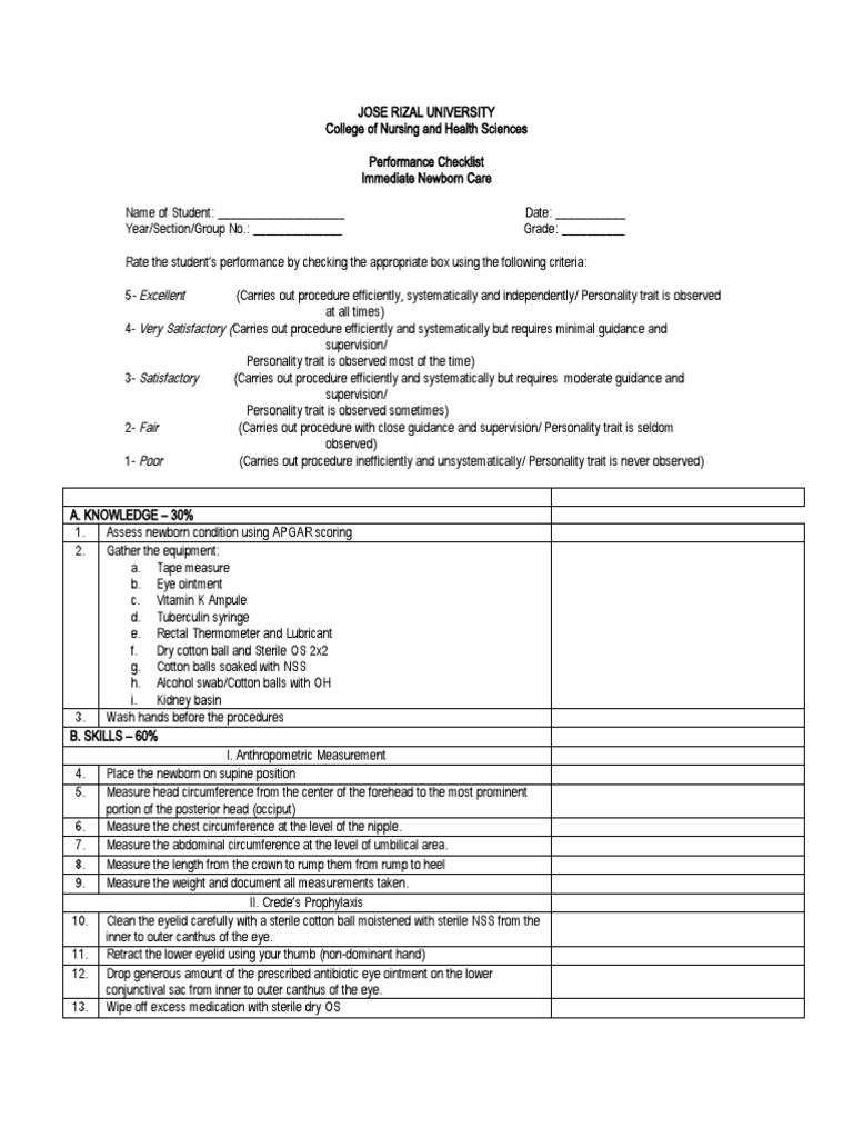 Immediate Newborn Care Checklist | PDF | Injection (Medicine) | Medical ...