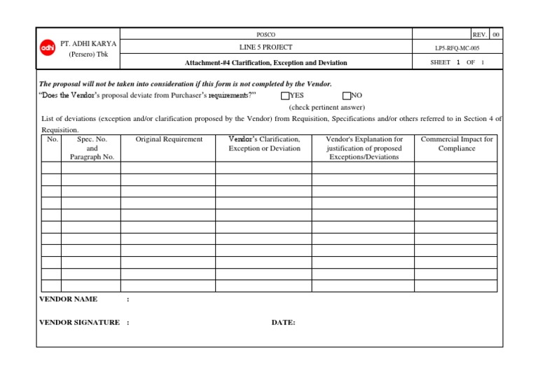 Attachment-#3 Clarification, Exception, Deviation R.0 LP5-RFQ-MC-005 | PDF