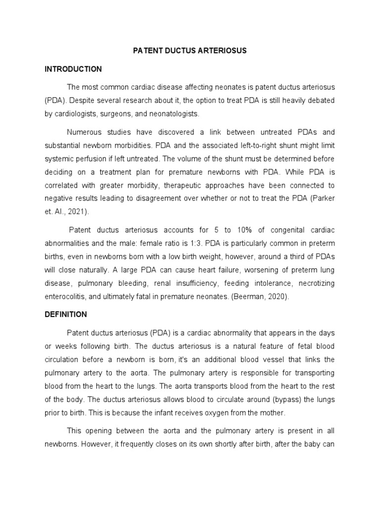 PDA in Neonates: Signs, Causes and Treatment | PDF | Heart | Fetus