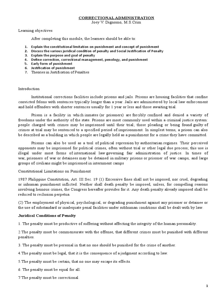 EDITED LEC 2016 - Review Notes in Cor Ad 1 & 2 | PDF | Punishments | Prison