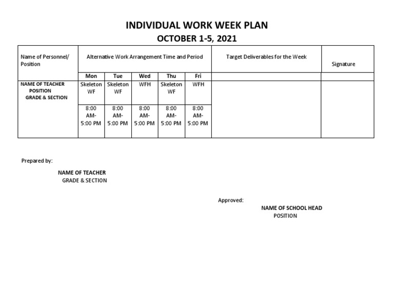Sample Individual Work Week Plan | PDF