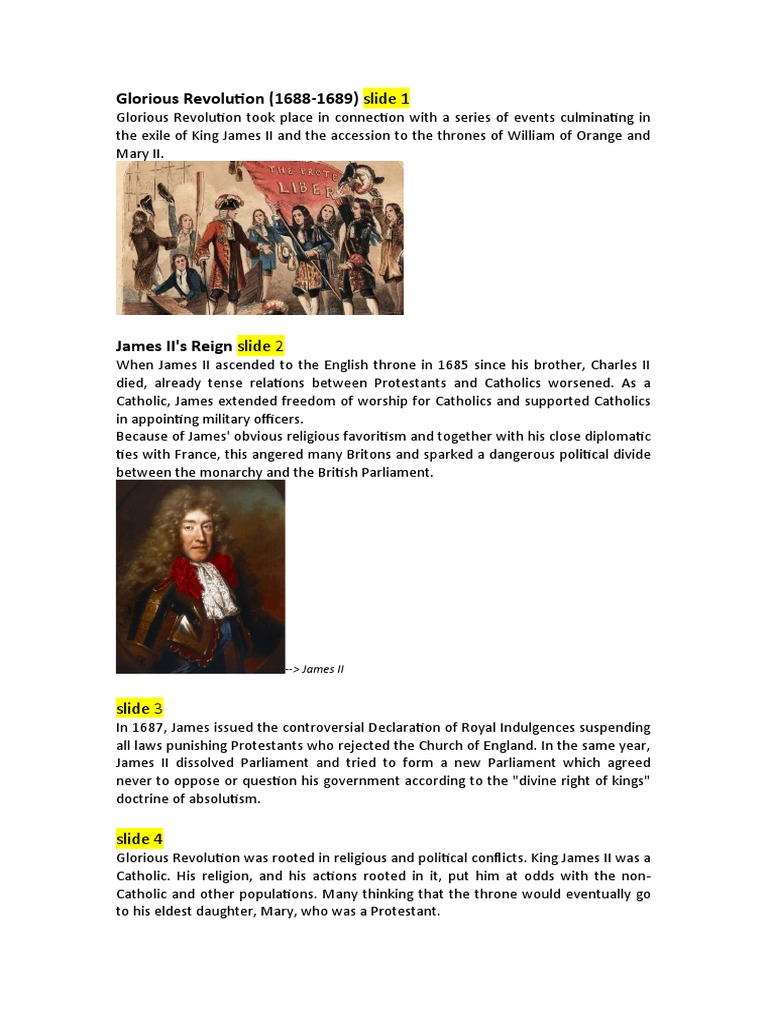 Glorious Revolution, William and Mary II | PDF | Parliament | Monarchy ...