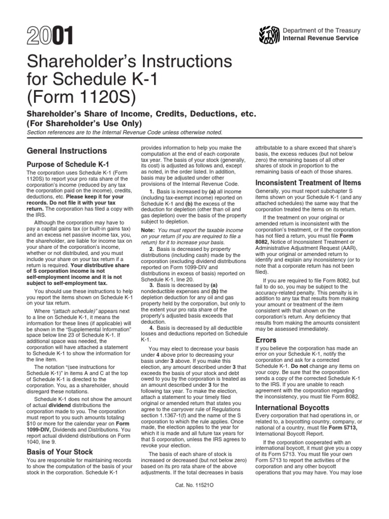 Shareholder's Instructions For Schedule K-1 (Form 1120S) : Pager/Sgml | PDF | S Corporation ...