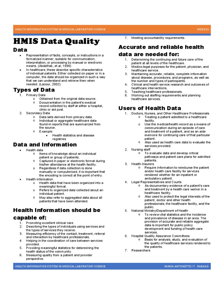 HMIS Data Quality: Data Accurate and Reliable Health Data Are Needed ...
