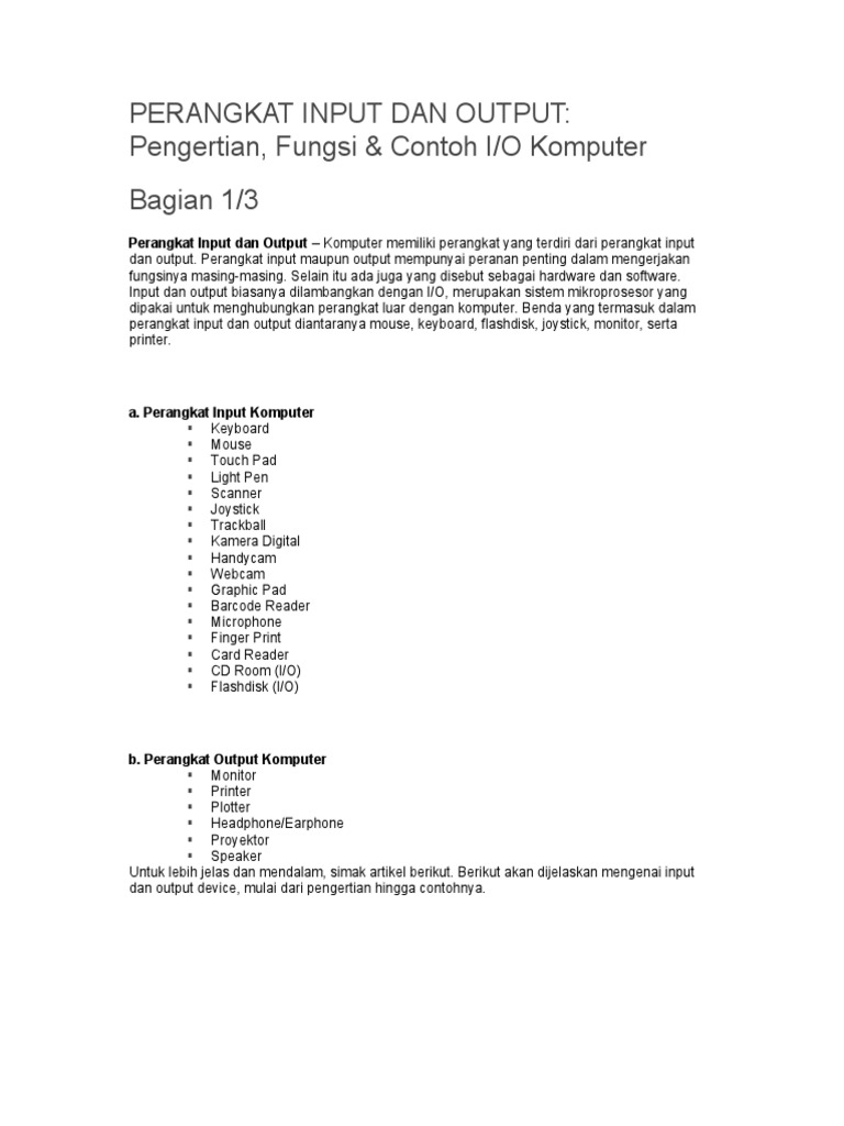 Perangkat Input & Output Komputer | PDF | Game & Aktivitas | Komputer