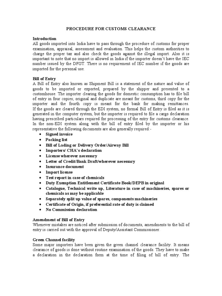 CUSTOMS CLEARANCE PROCEDURE STEPS | PDF | Customs | Invoice