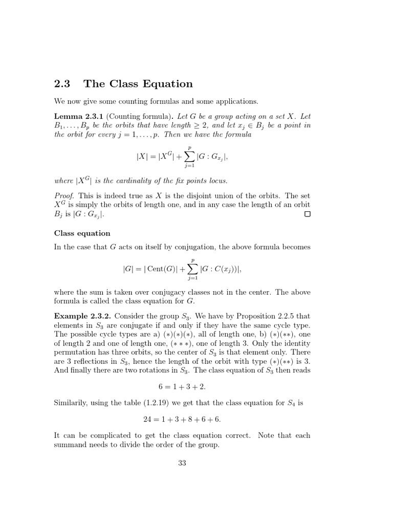 2.3 The Class Equation | PDF | Group (Mathematics) | Index Of A Subgroup