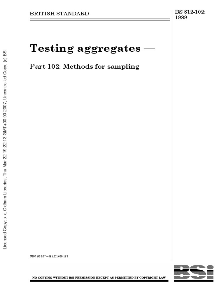 BS 812-102 Testing Aggregates Methods For Sampling | PDF | Concrete ...