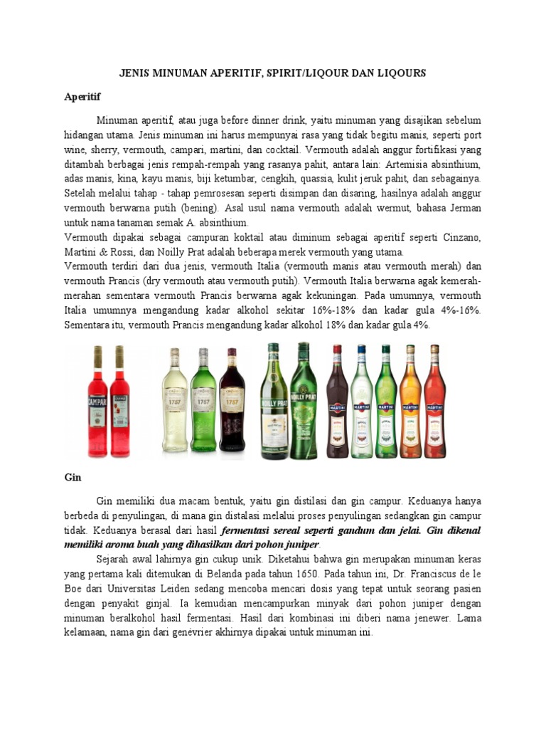Jenis-jenis Minuman Aperitif dan Spirit | PDF | Memasak, Makanan, & Anggur