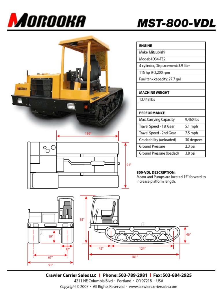 Morooka MST 800 VD L Specification Sheet | PDF