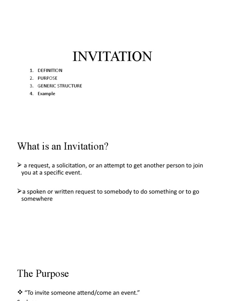 Invitation: 1. Definition 2. Purpose 3. Generic Structure 4. Example | PDF