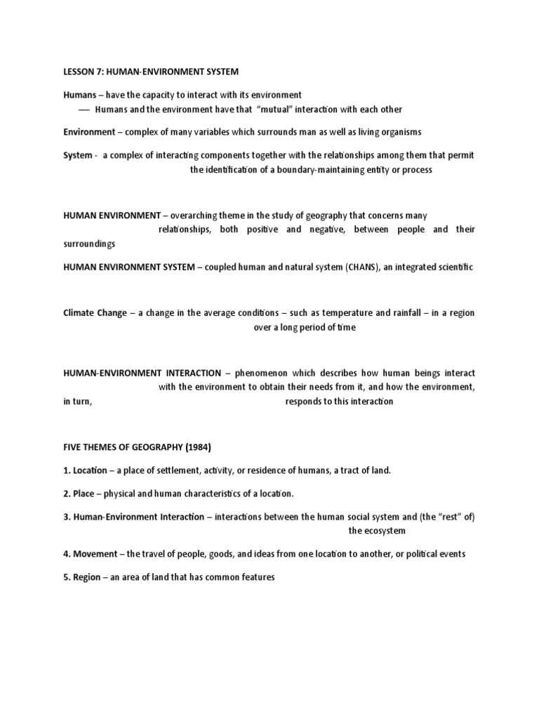 Lesson 7 - Human-Environment System | PDF | Pollution | Natural Environment