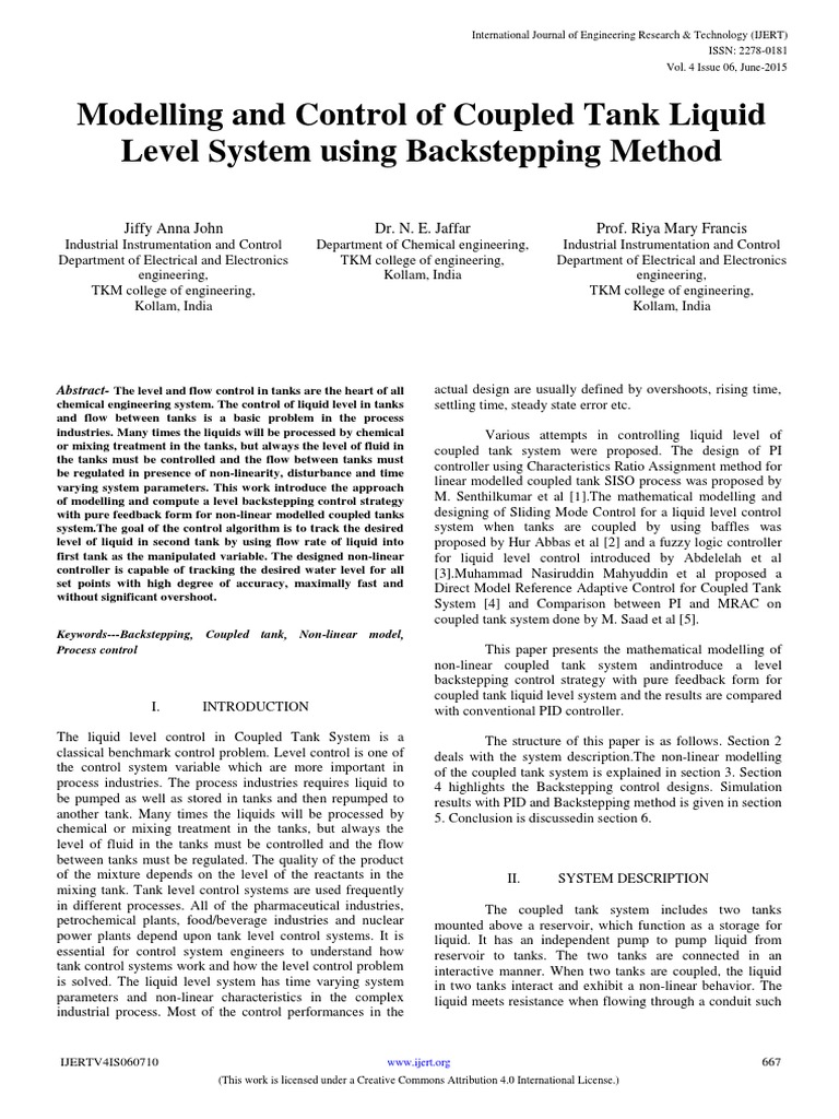 Modelling and Control of Coupled Tank Liquid Level System Using ...