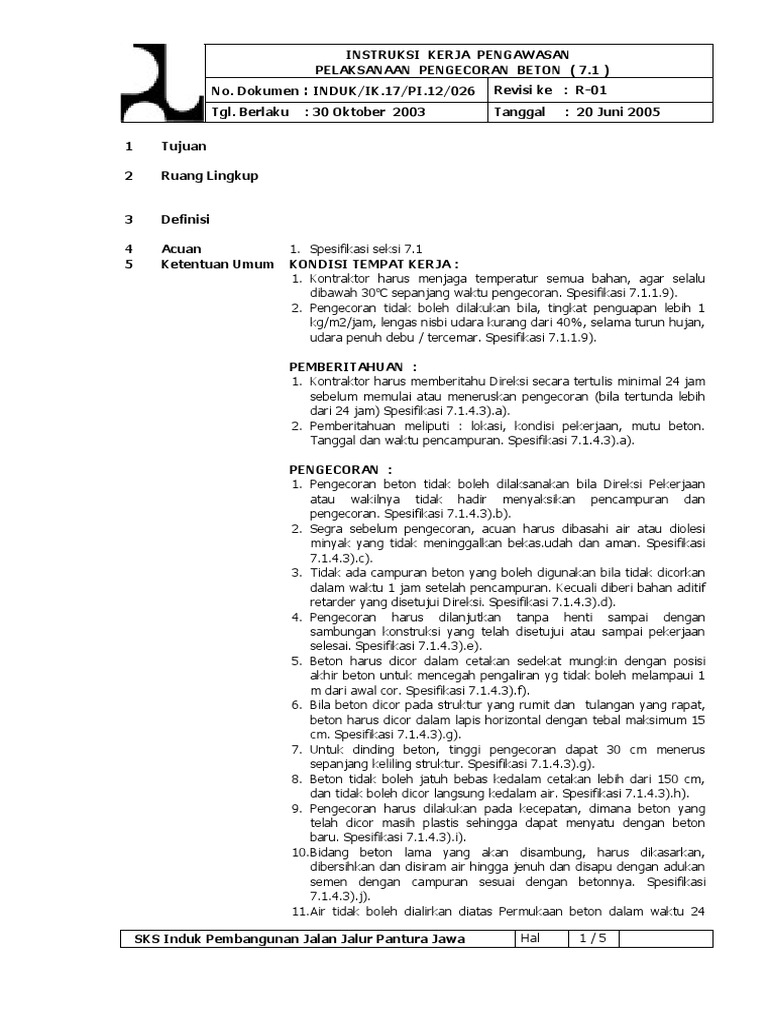Instruksi Pengecoran Beton | PDF