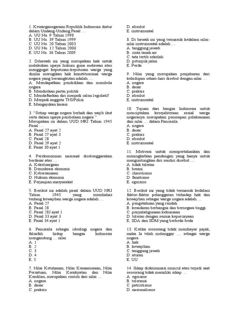 Soal Pas PKN Xii Baru | PDF