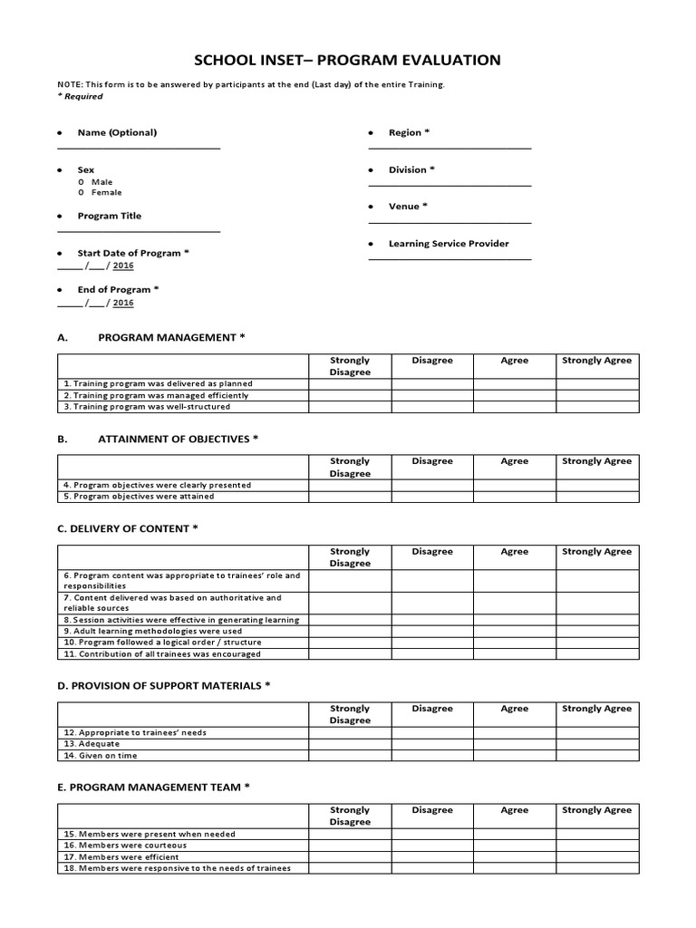 Inset Program Evaluation | PDF | Cognition
