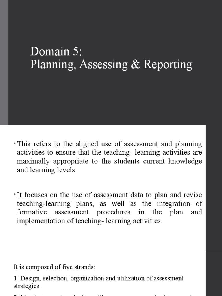 Domain 5: Planning, Assessing & Reporting | PDF | Educational ...