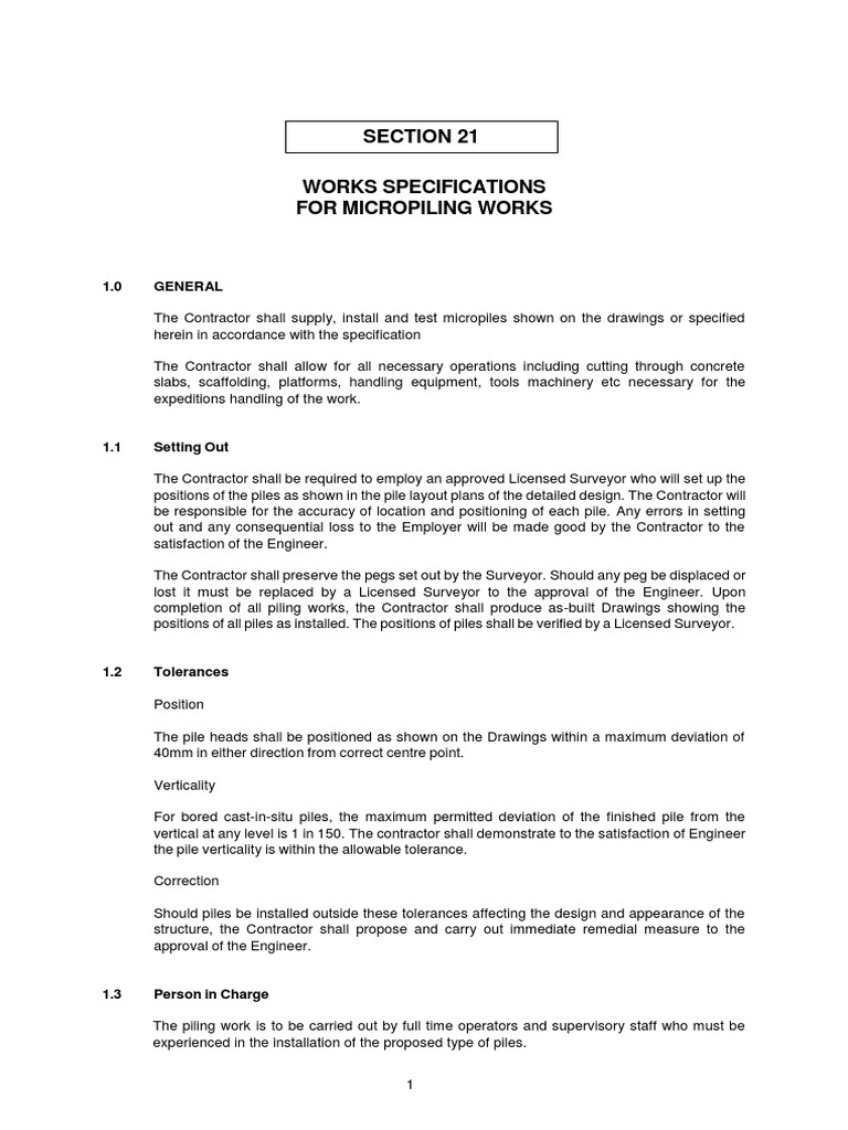 SECTION 21 - Micropiling | PDF | Deep Foundation | Specification (Technical Standard)