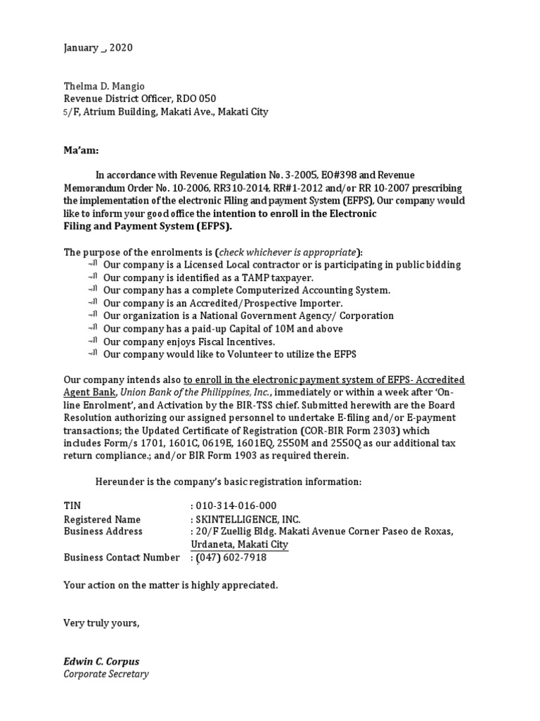 EFPS Letter of Intent Sample | PDF | Business | Law