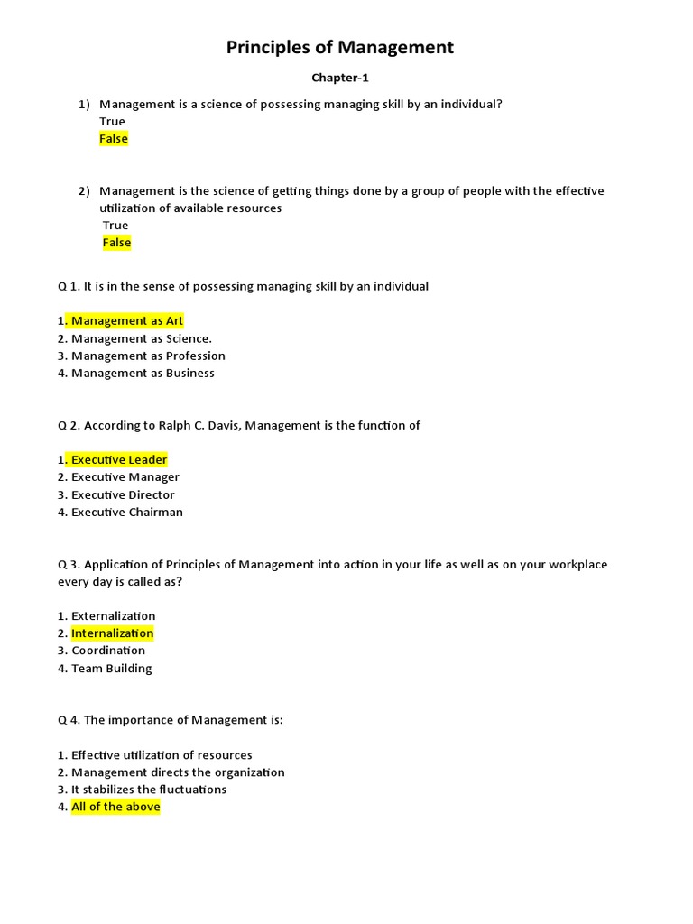 Principles of Management MCQ (Chapter 1-6) | PDF | Economies | Business