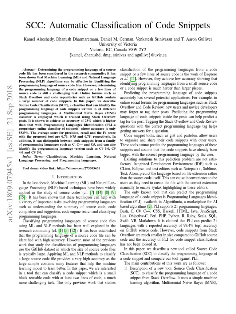 SCC: Automatic Classification of Code Snippets: Ntroduction | PDF | Computer Programming ...