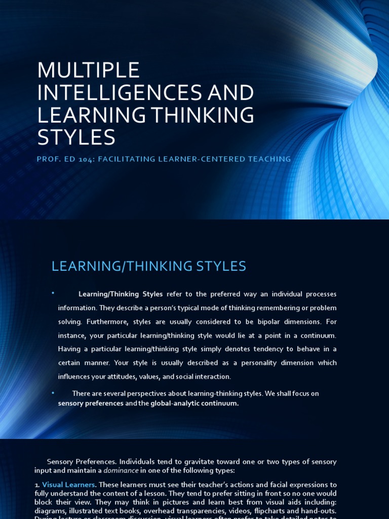 Multiple Intelligences and Learning Thinking Styles | PDF | Learning | Intelligence