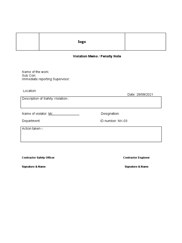 Safety Violation Penalty Memo | PDF