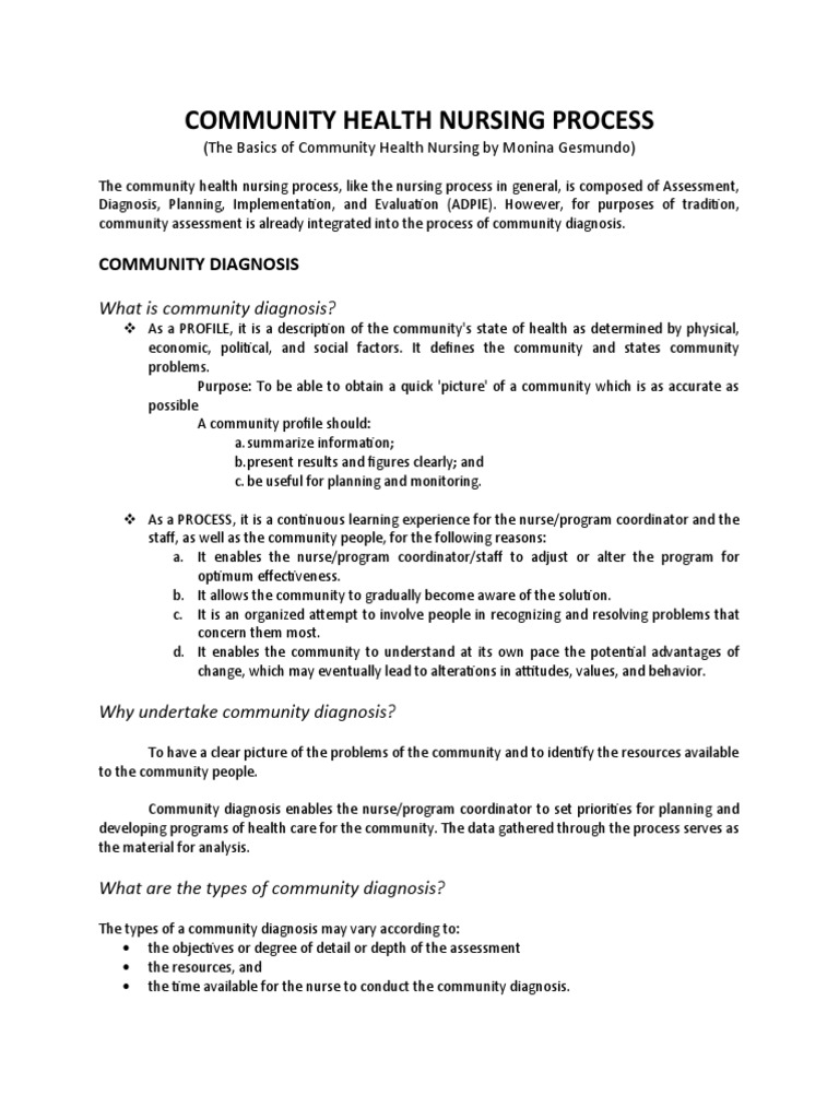 Community Health Nursing Process | Download Free PDF | Community | Goal