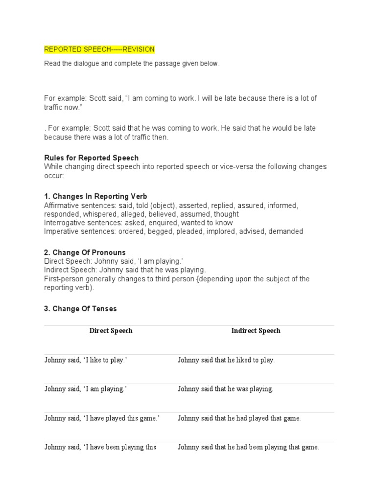 Reported Speech - Revision | PDF | Question | Grammar