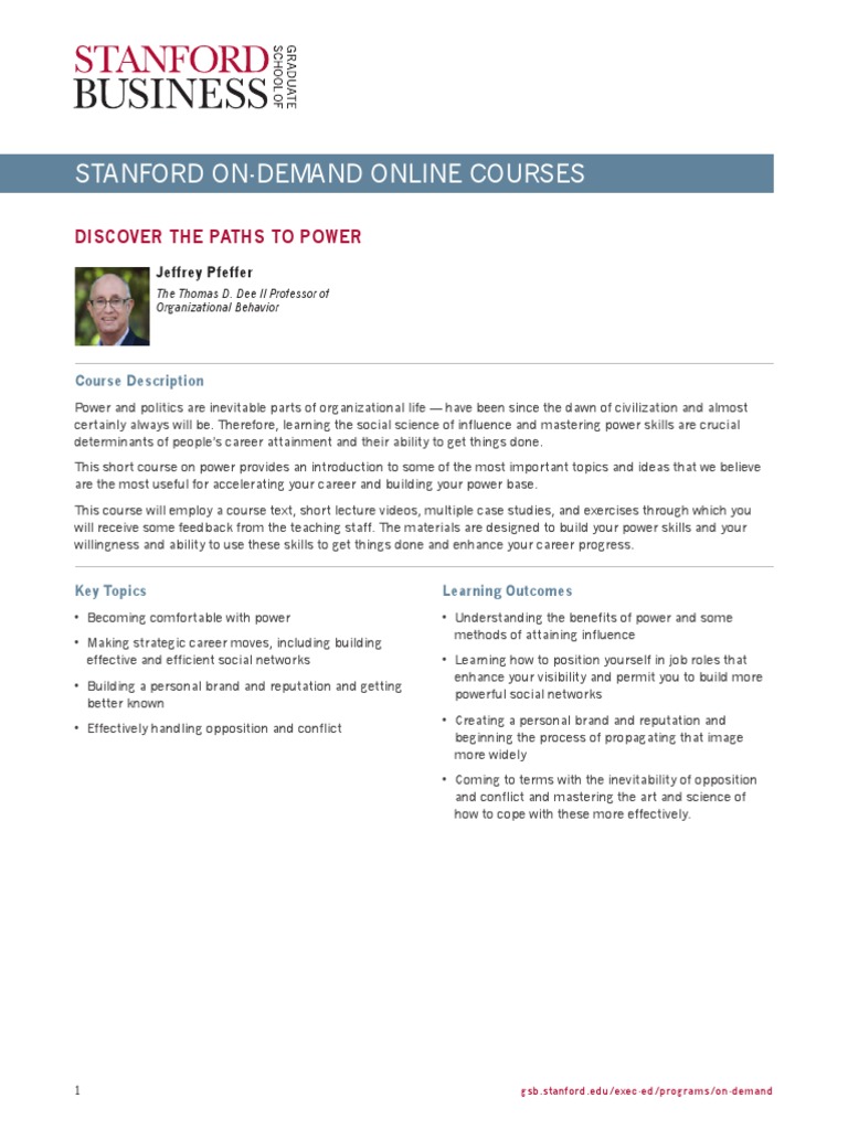Stanford On-Demand Online Courses: Discover The Paths To Power | PDF ...
