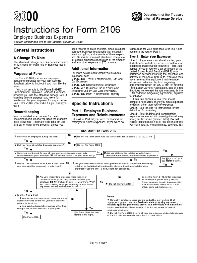 2000 IRS Form 2106 Instructions | PDF | Depreciation | Tax Deduction