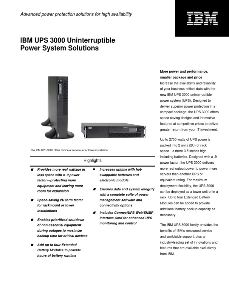 IBM UPS 3000 Uninterruptible Power System Solutions | PDF ...