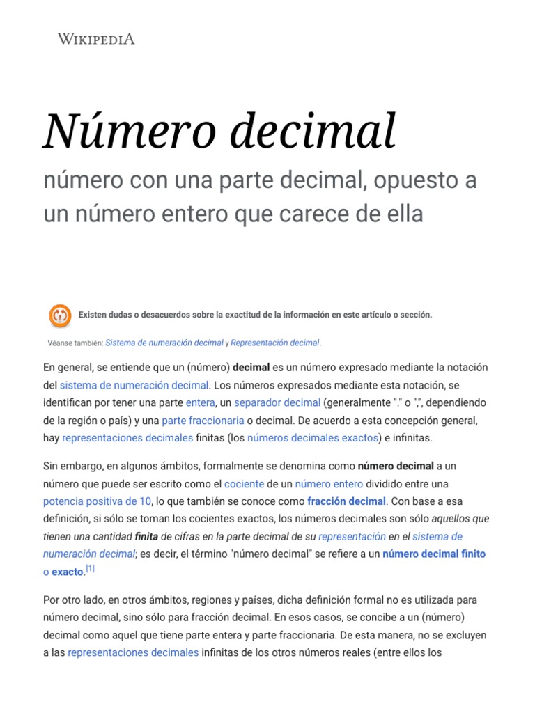 Número Decimal - Wikipedia, La Enciclopedia Libre | PDF | Números | Decimal
